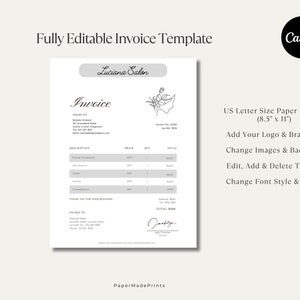 Salon Invoice Template Editable in Canva Small Business Minimalist ...