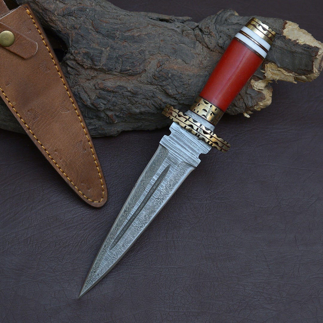 Custom Gift Damascus Athame DAGGER Hunting Knife With Red Resin Handle ...