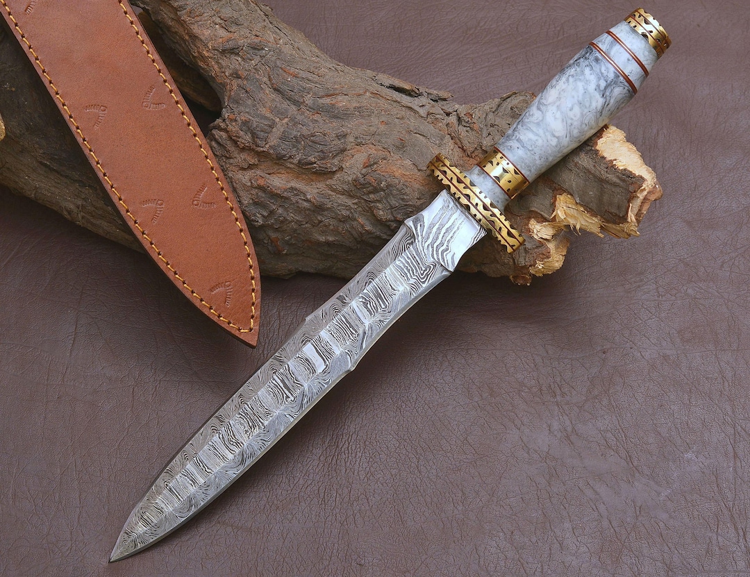 Handmade Damascus Steel Athame DAGGER, Resin Handle Dagger, Medieval ...