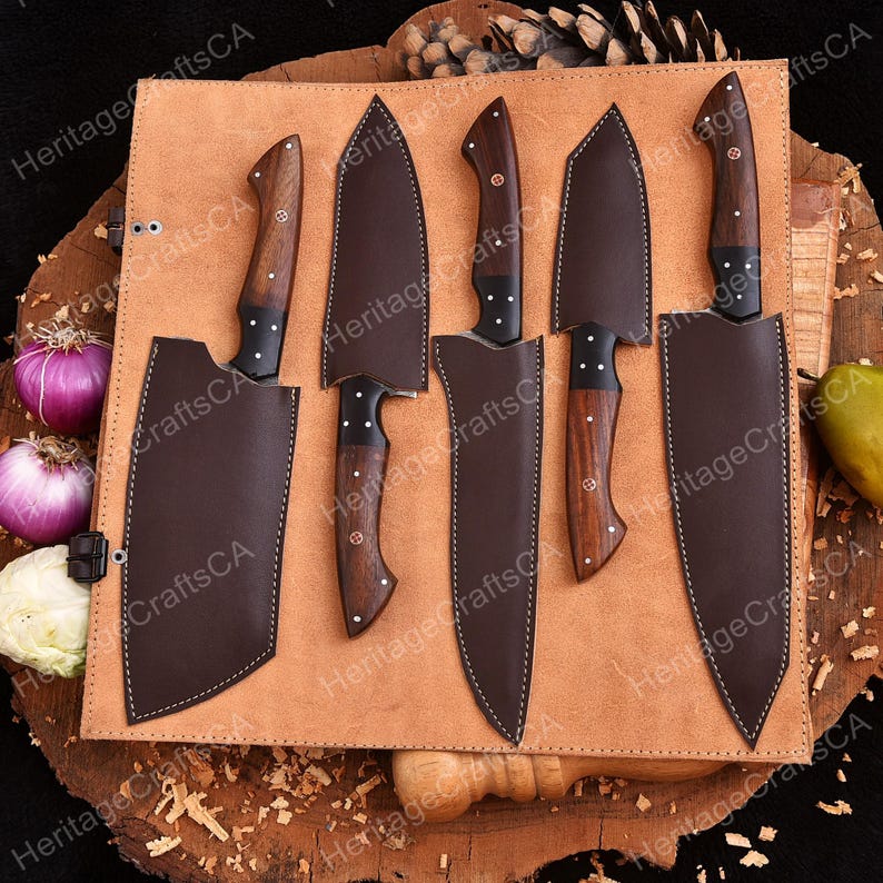 Hand Forged Damascus Steel Chef Knife Set, Kitchen Chef Knives With ...