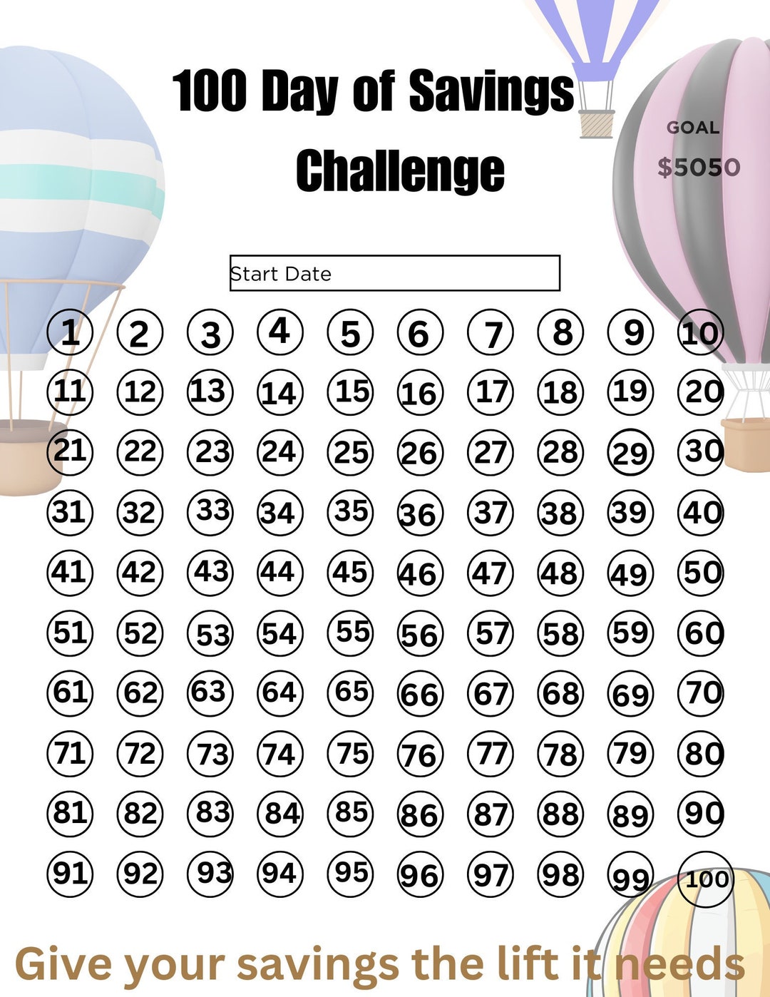 100 DAY SAVINGS TRACKER Printable - Etsy Australia