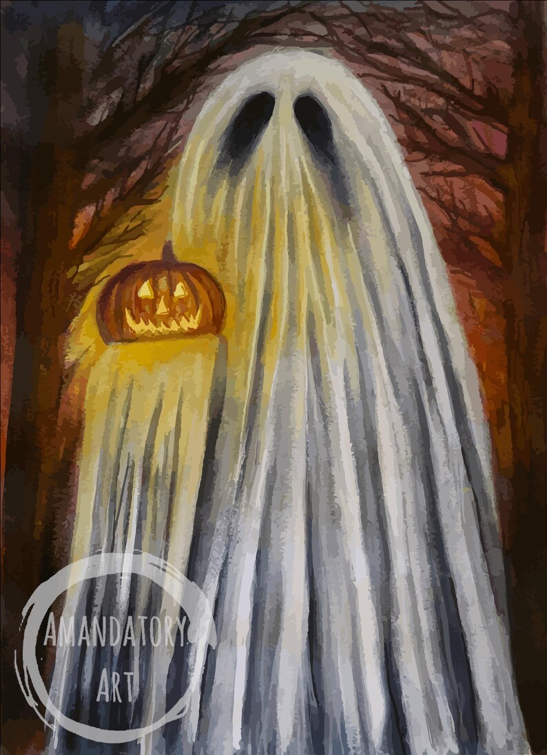 Enchanting Watercolor Painting Digital Download: Ghost With Glowing ...