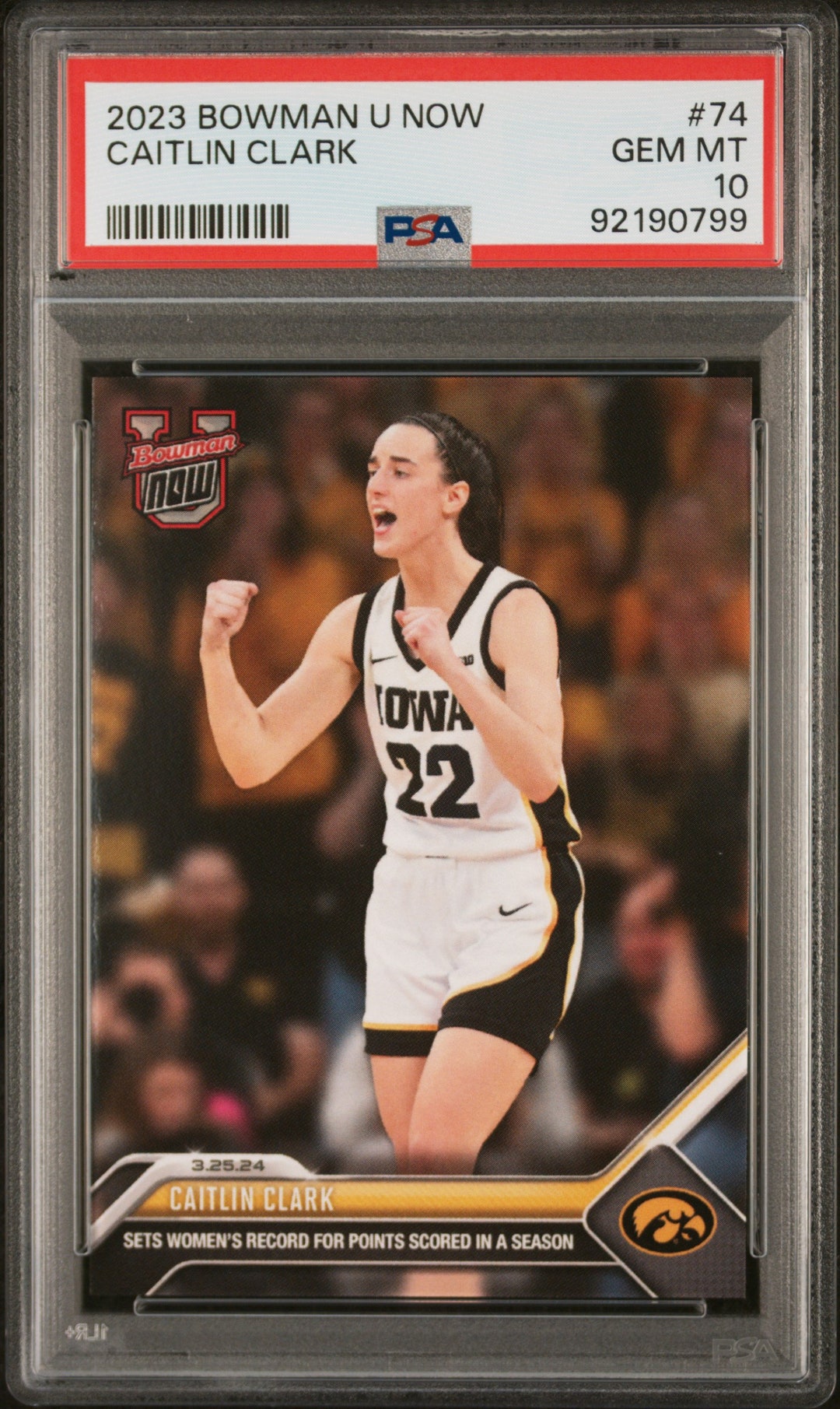 PSA 10 Caitlin Clark 2023 Bowman University Now #74 Sets Pts Record ...