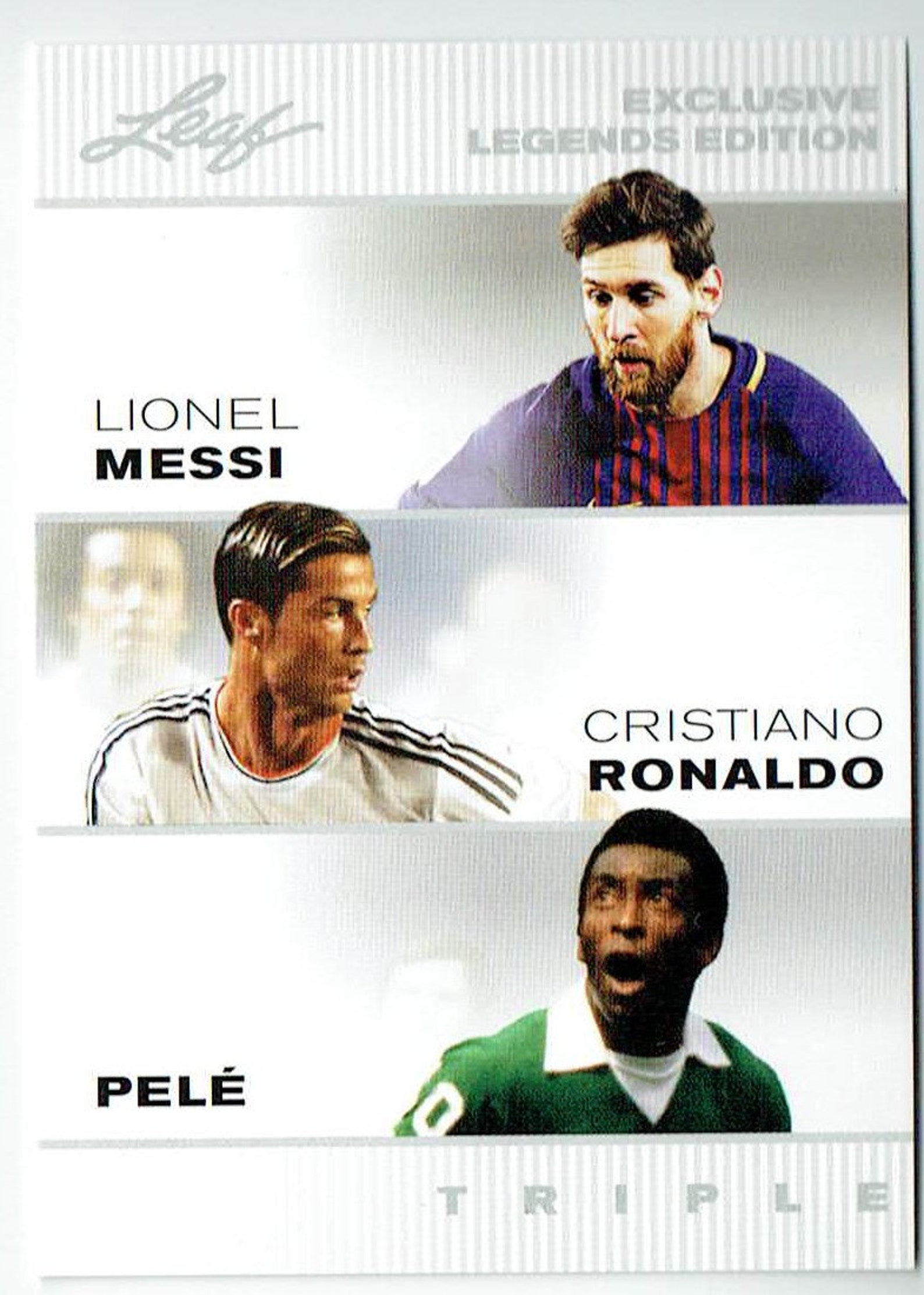 The Triple! Lionel Messi Pele Ronaldo 2022 Leaf Legends Card #LM-CR-P ...