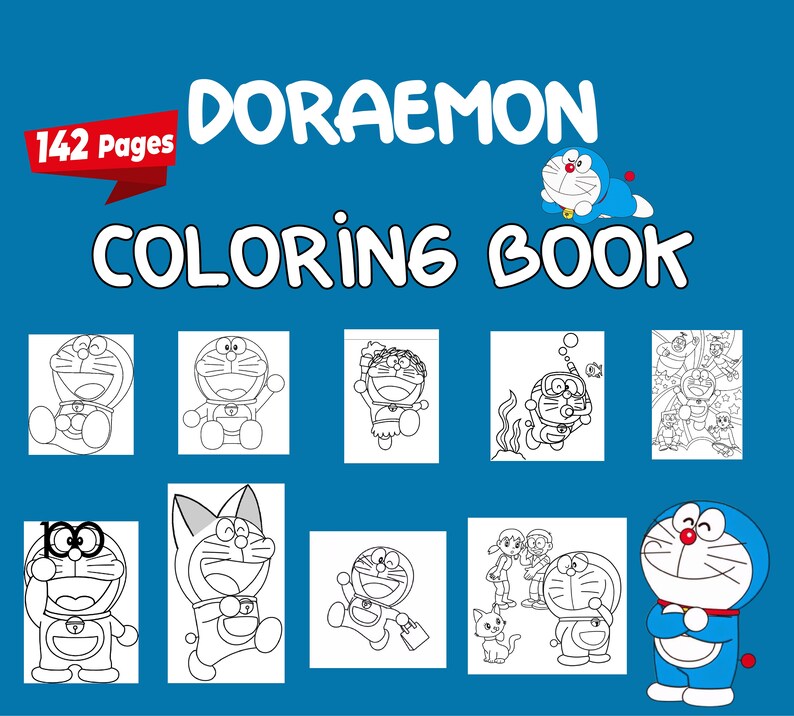 Doraemon Coloring Adventure: 142 Page Book, Kids & Adult Art, Instant ...