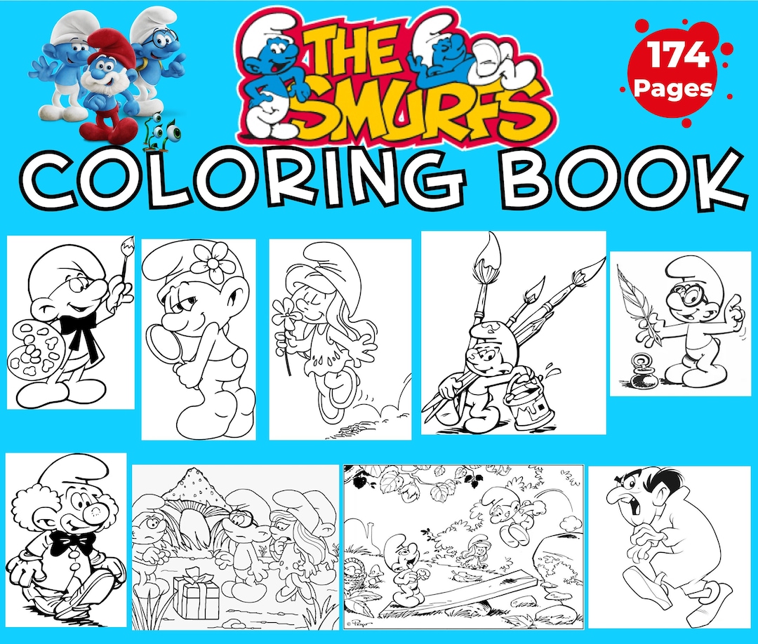 The Smurfs Coloring Book, 174 Pages, Kids & Adult Art, Instant Download ...