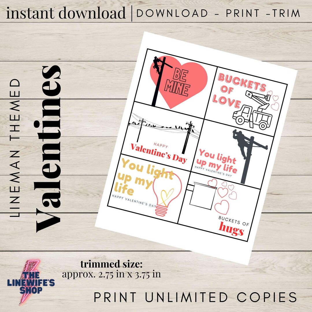 Lineman Themed Kids Printable Classroom Valentines Lineman - Etsy