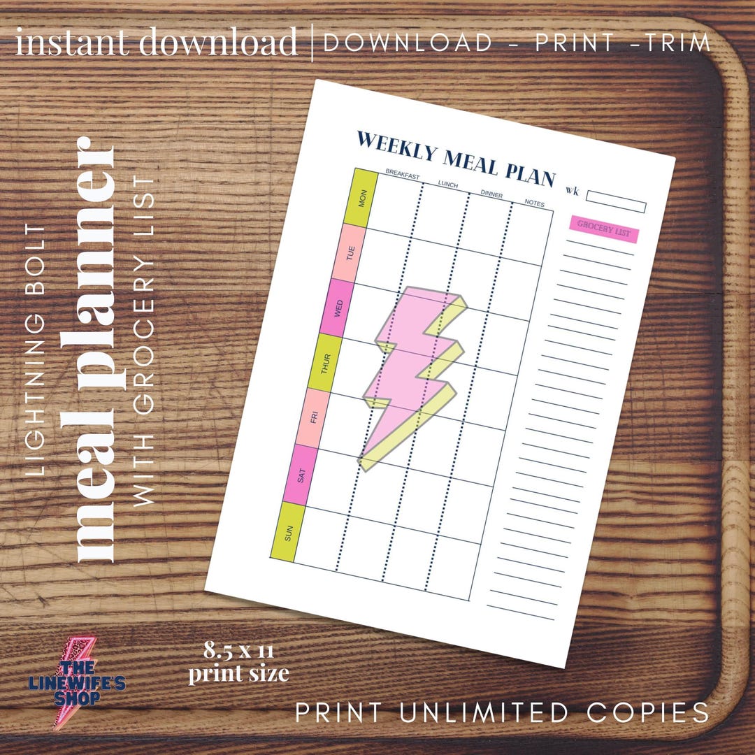 Weekly Meal Planner Printable With Grocery List 8.5x11 Menu Planner ...