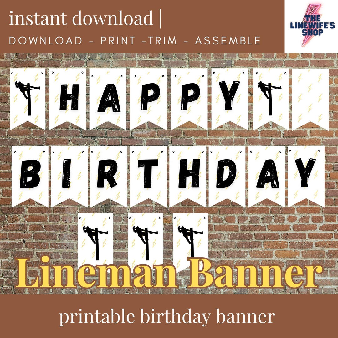 Lineman Birthday Banner Printable Happy Birthday Lineman Banner - Etsy