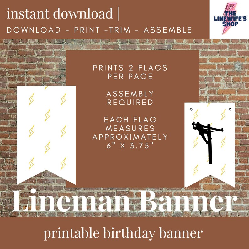 Lineman Birthday Banner: Printable Party Decor (PDF) - Etsy