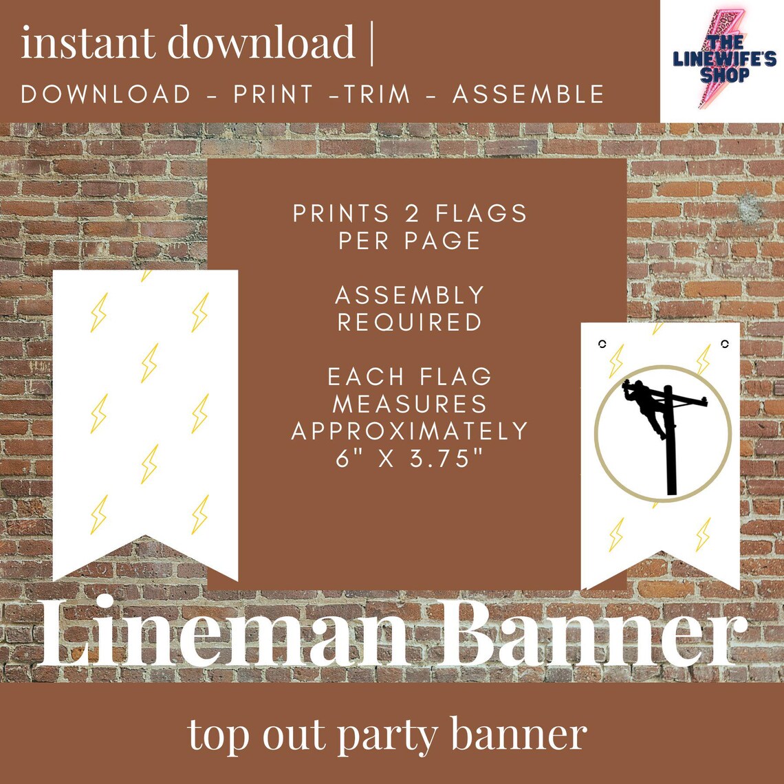 Lineman Party Banner Printable TOP OUT Party Lineman Banner - Etsy