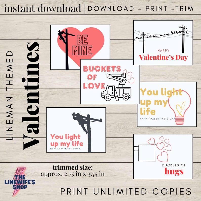Lineman Themed Kids Printable Classroom Valentines Lineman - Etsy
