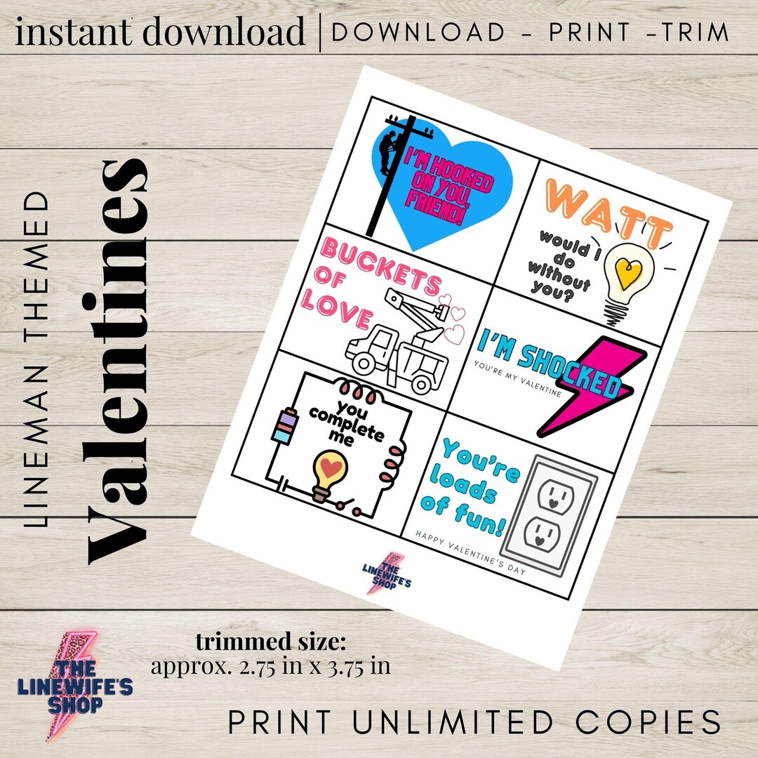 Lineman Themed Kids Printable Classroom Valentines Lineman | DIGITAL ...