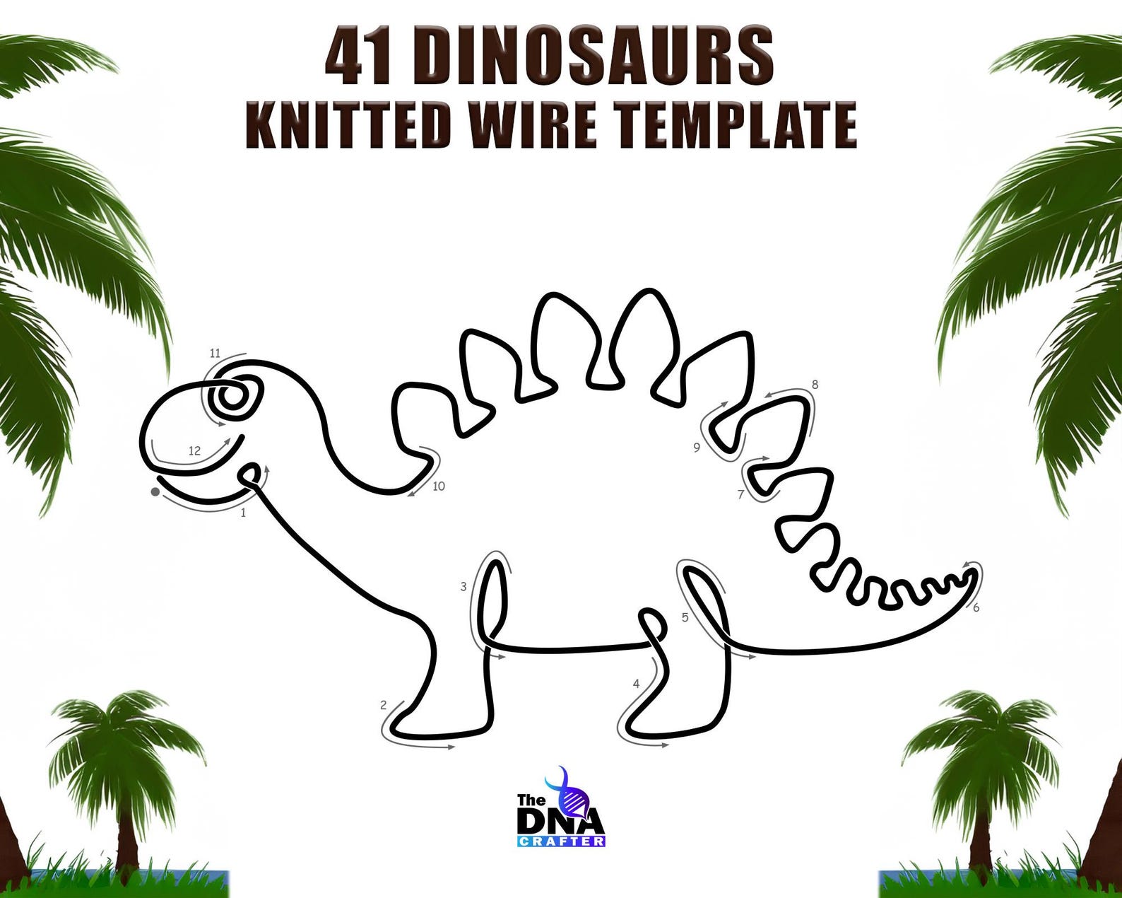 41 Dinosaurs Knitted Wire Template, Dino Knitted Wire Art / Tricotin/ I ...