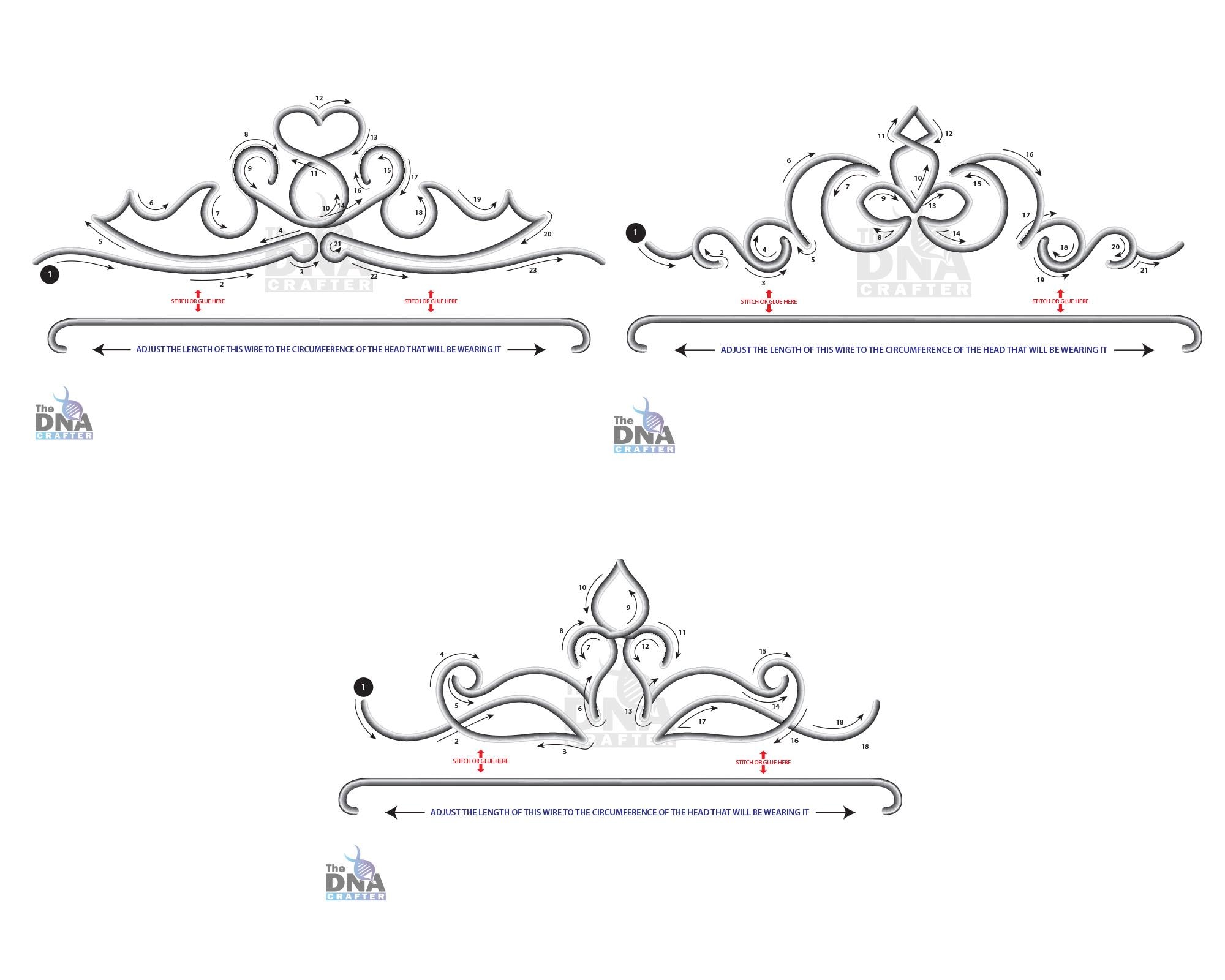 15 Tiara Knitted Wire Template, Crown Knitted Wire Art/tricotin/ I Cord ...