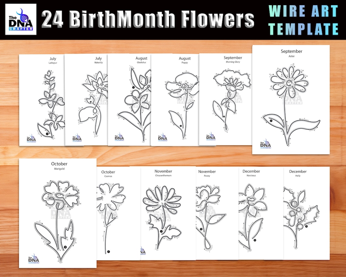 Birth Month Flower Wire Art Template: Knitted I-cord (PDF Download) - Etsy