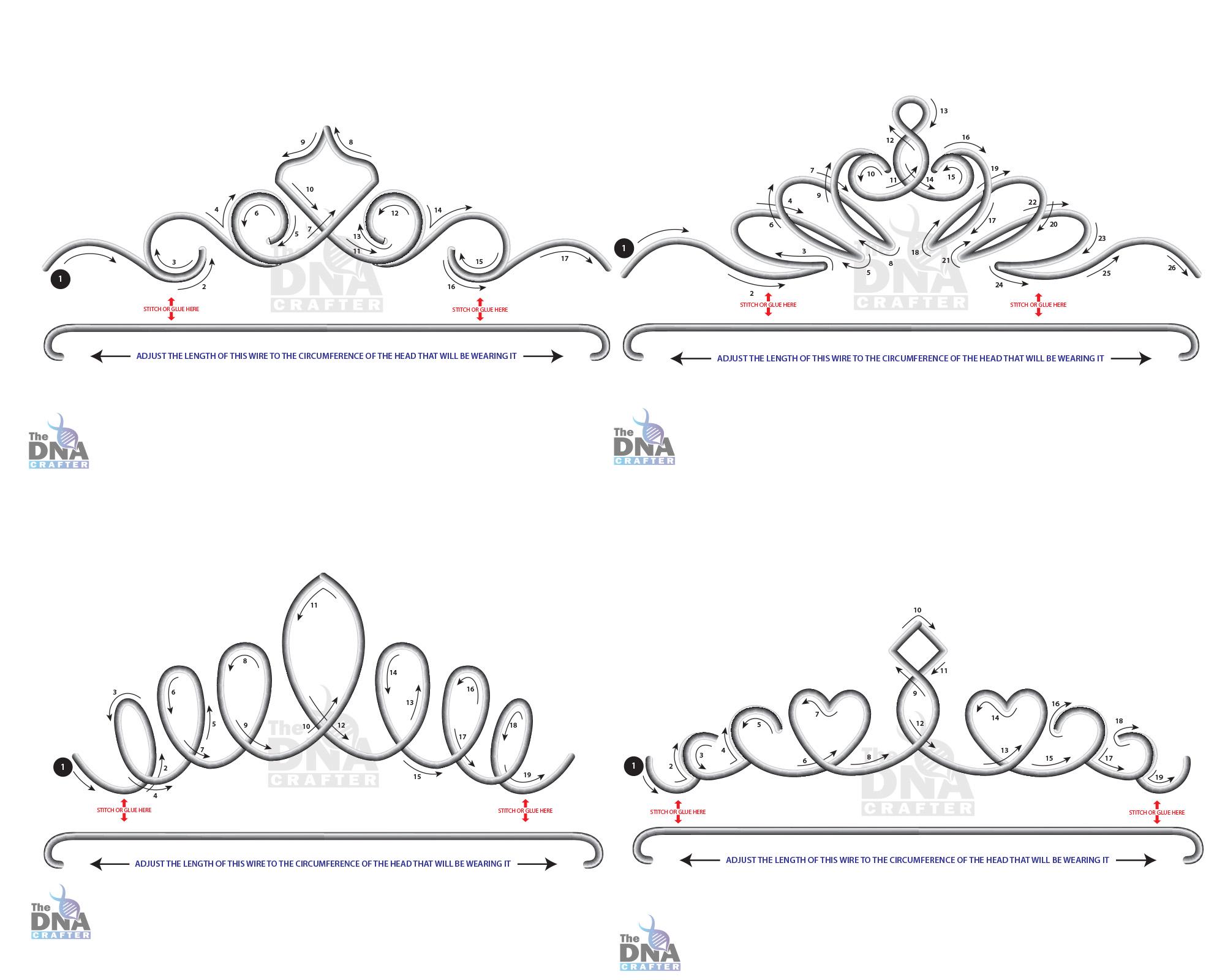 15 Tiara Knitted Wire Template, Crown Knitted Wire Art/tricotin/ I Cord ...
