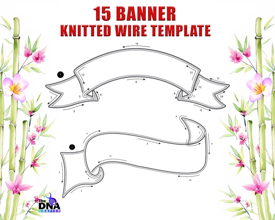 15 Banner Knitted Wire Template, Ribbon Knitted Wire Art, Banner Line ...