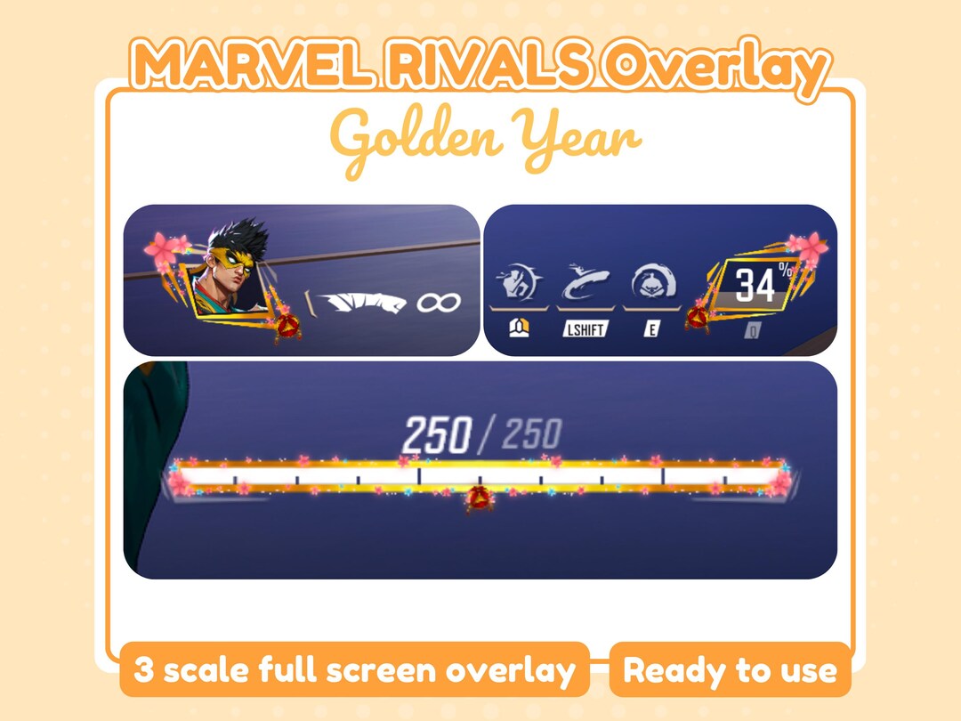 Golden Year Mavel Rivals Overlay HUD | 3 Scale Widgets Size for Stream ...