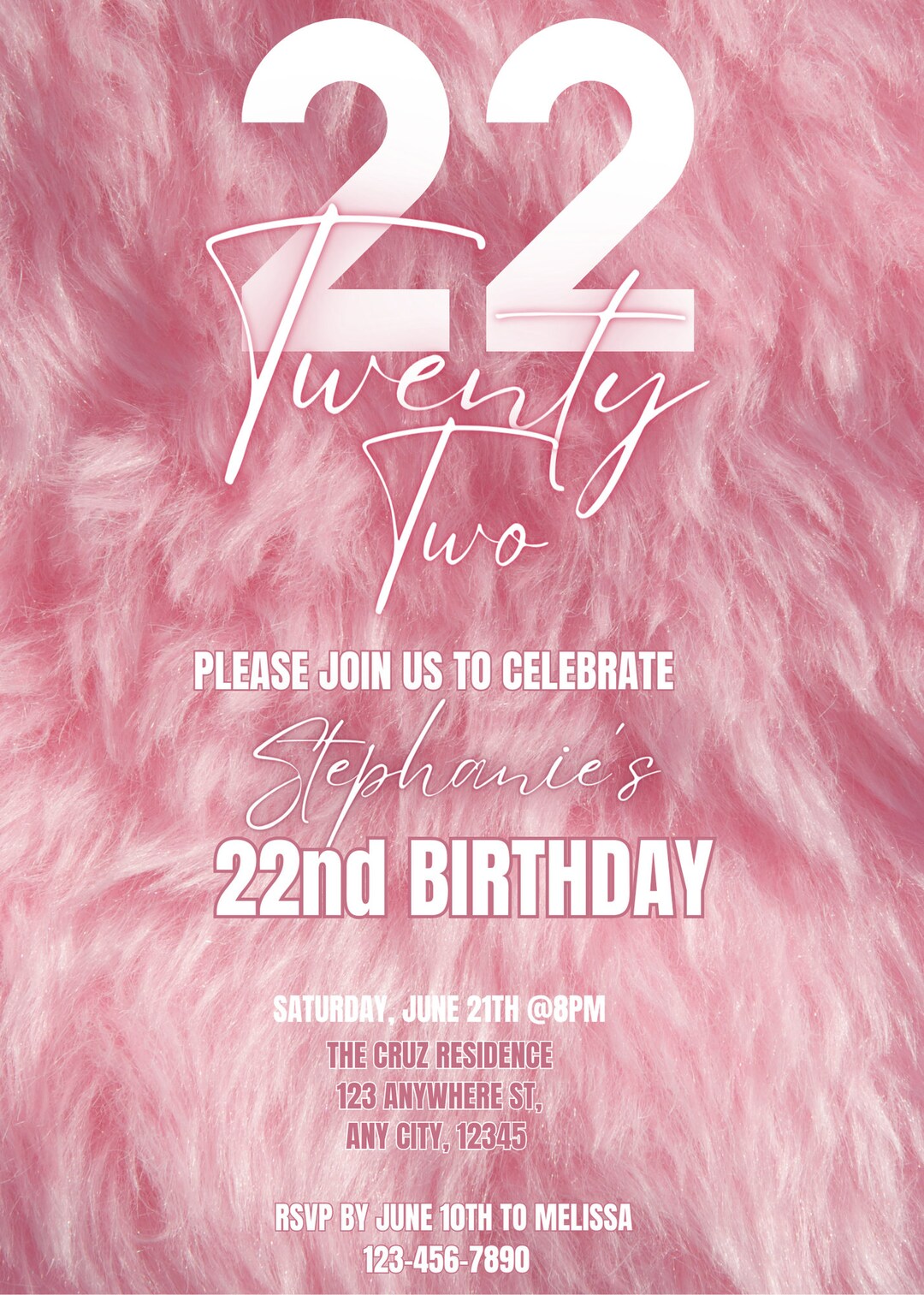 Digital 22nd Birthday Party Invitation, INSTANT DOWNLOAD, - Etsy