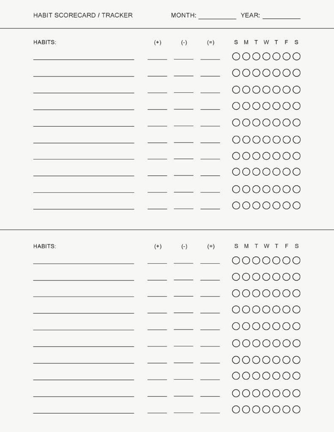 Habit Scorecard / Tracker - Etsy