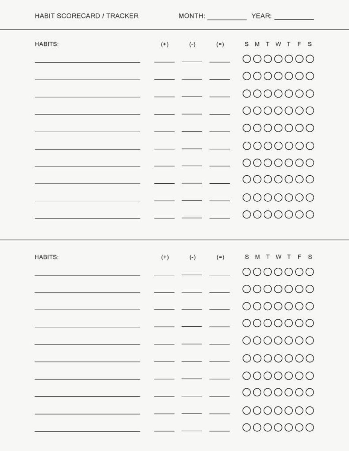Habit Scorecard / Tracker - Etsy
