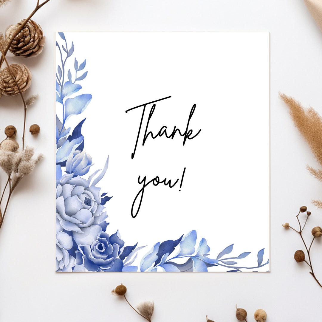 Floral Printable Thank You Card, Watercolor Thank You Note, Botanical ...