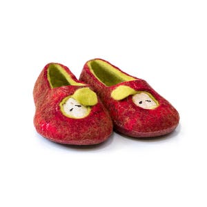Kids Felted Wool Slippers Red Apple, Handmade Children Felted Slippers ...
