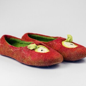 Kids Felted Wool Slippers Red Apple, Handmade Children Felted Slippers ...