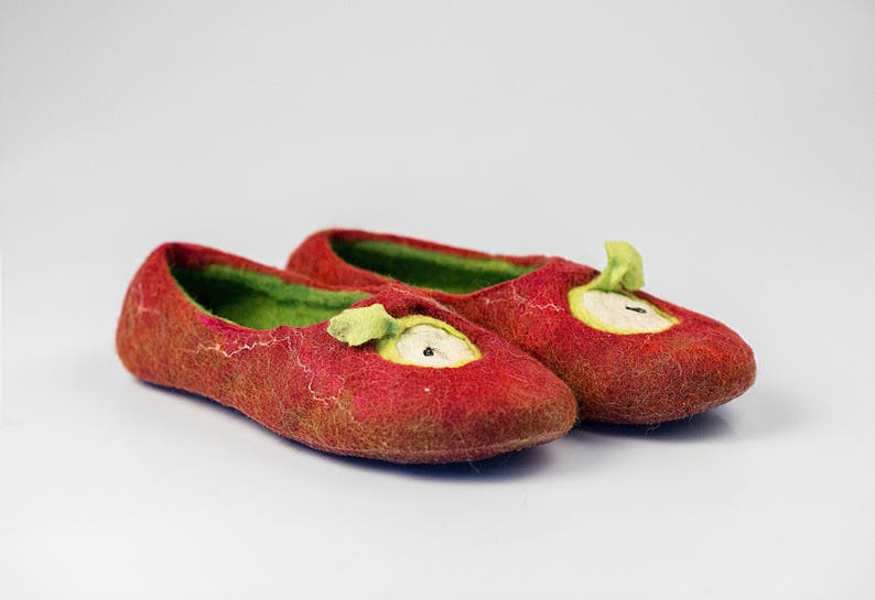 Kids Felted Wool Slippers Red Apple, Handmade Children Felted Slippers ...