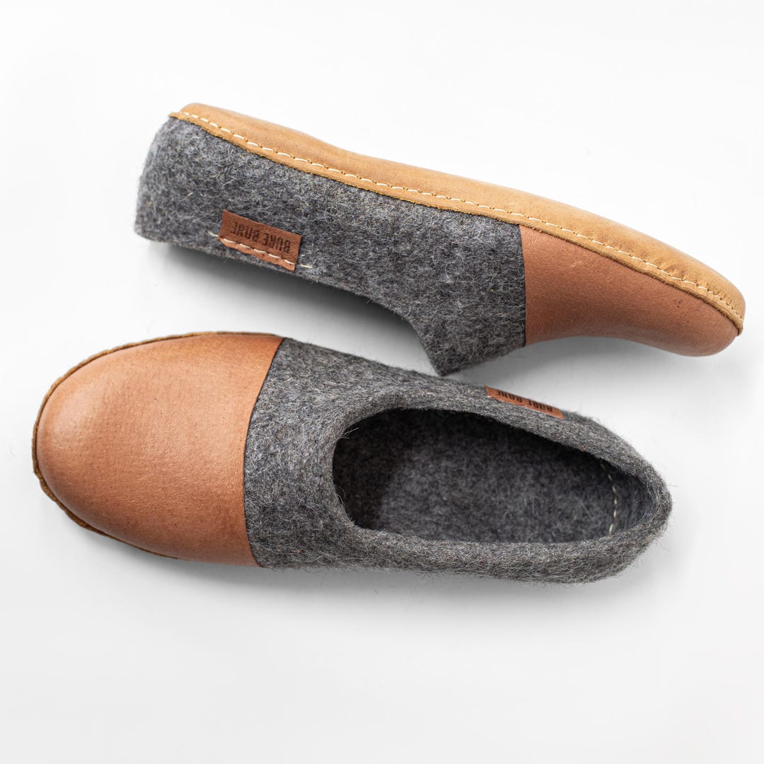 Felted Wool Slippers: Handmade Clogs With Leather Toe Caps - Etsy