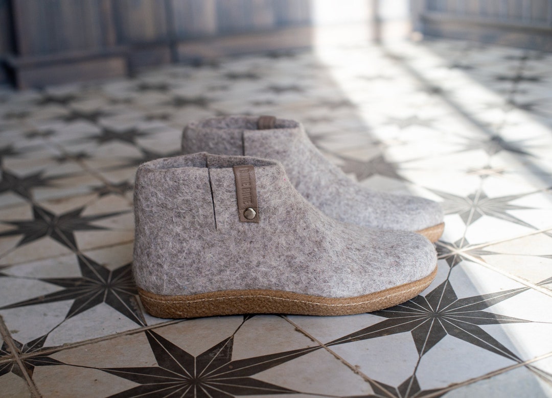 Women's Natural Wool Booties Slippers Warm Handmade Felted Wool Ankle ...