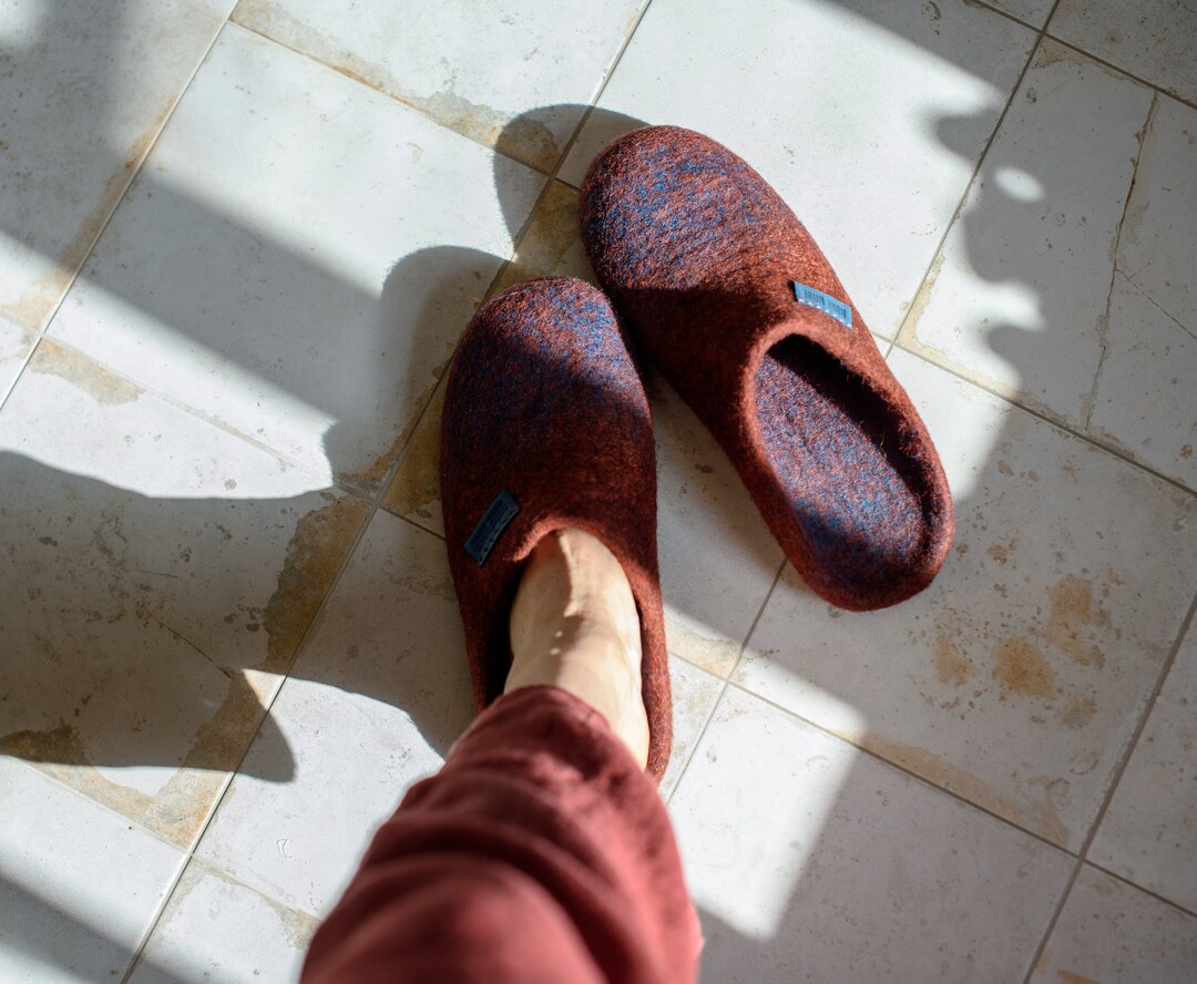 Felted Wool Slippers: Backless Mules, Cinnamon Turquoise Blend - Etsy