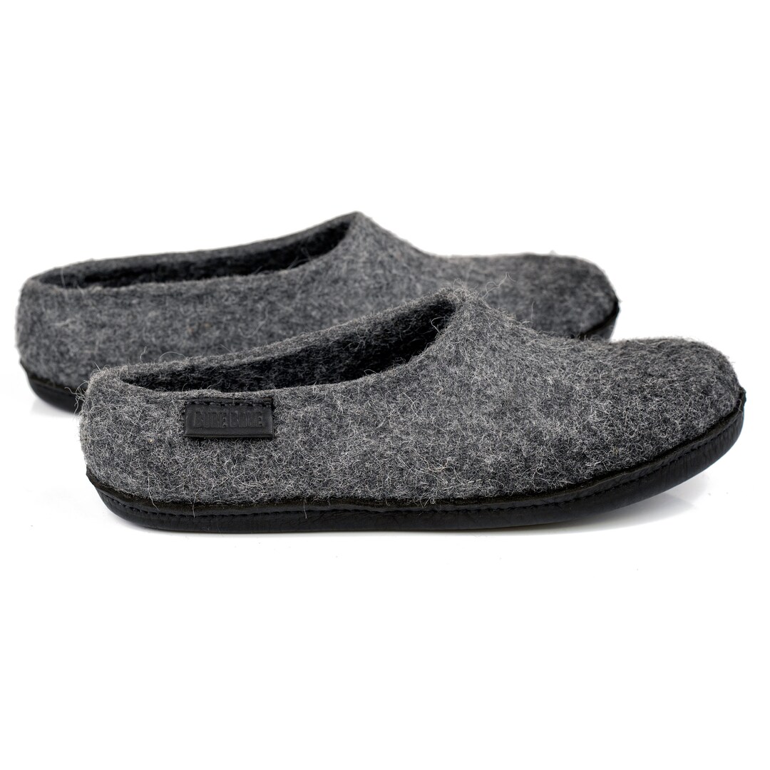 Wool Clogs for Men With Dark Grey Alpaca Ombre Slippers, Handmade Warm ...