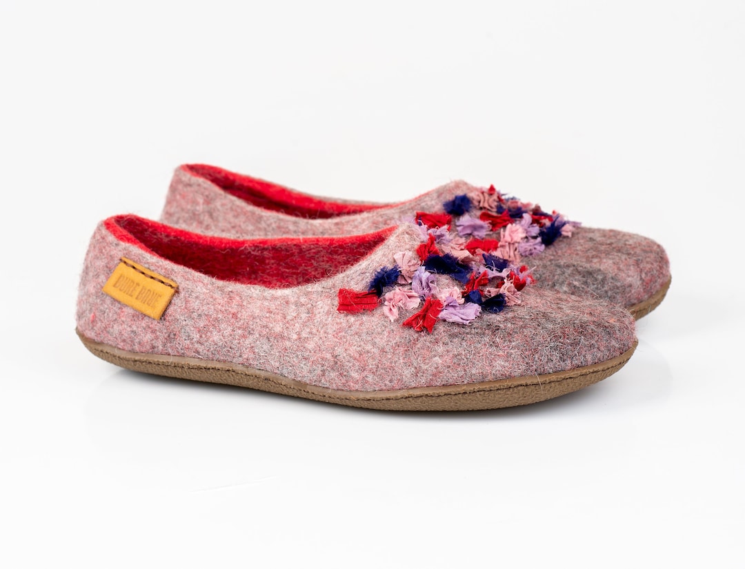 Women Wool and Alpaca Slippers With Indian Sari Silk Ribbons, Boho ...
