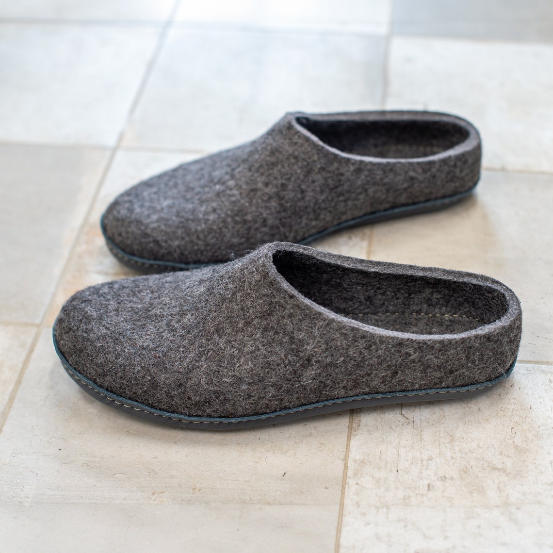 Handmade Felted Wool Clogs: Men's Barefoot Slippers, Leather or Rubber ...