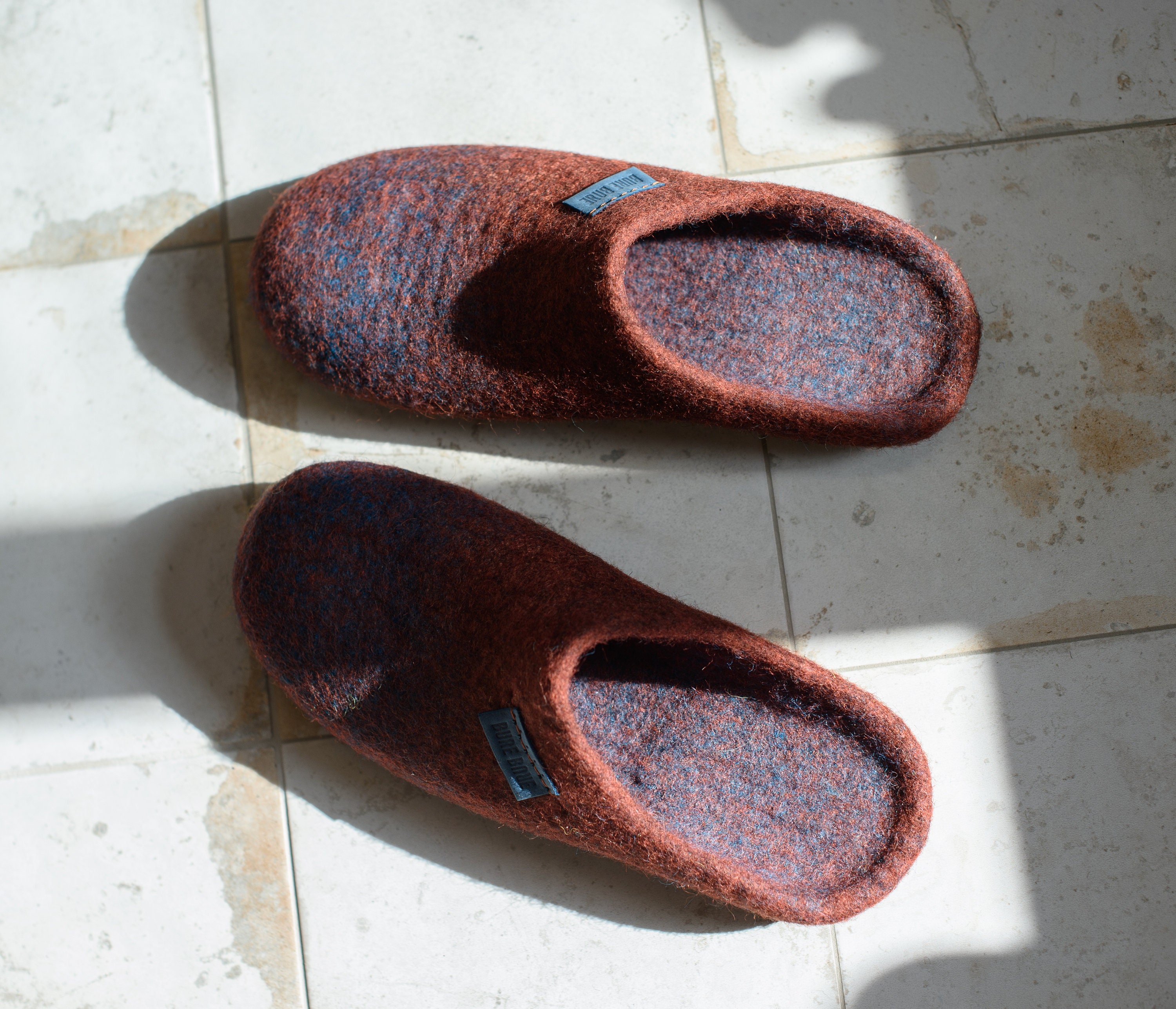 Felted Wool Slippers: Backless Mules, Cinnamon Turquoise Blend - Etsy