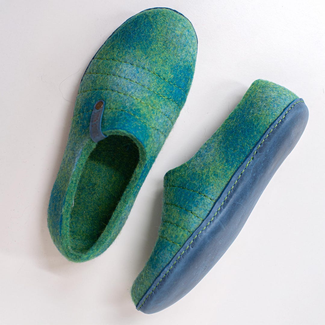 Handmade Felted Wool Slippers for Men: Leather or Rubber Sole - Etsy