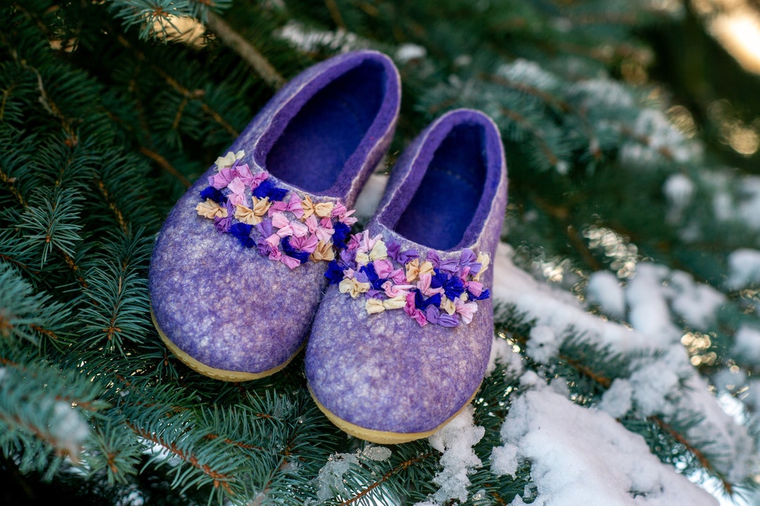 Wool Slippers for Women With Hand Stitched Recycled Sari Silk Ribbons ...