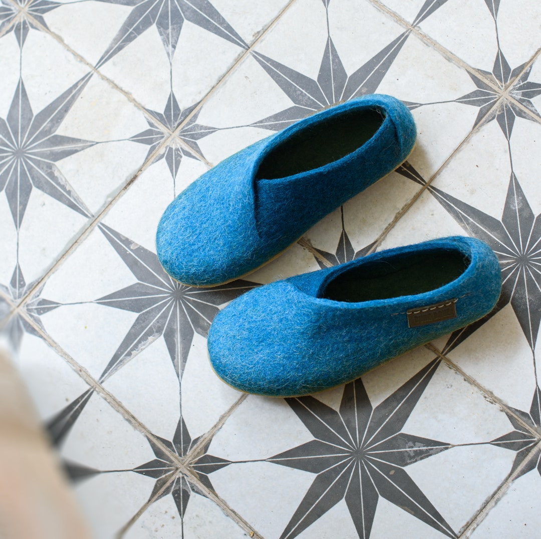 Warm Wool Slippers for Women, Envelope Turquoise Olive, Felted Slippers ...