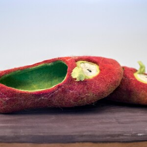 Kids Felted Wool Slippers Red Apple, Handmade Children Felted Slippers ...