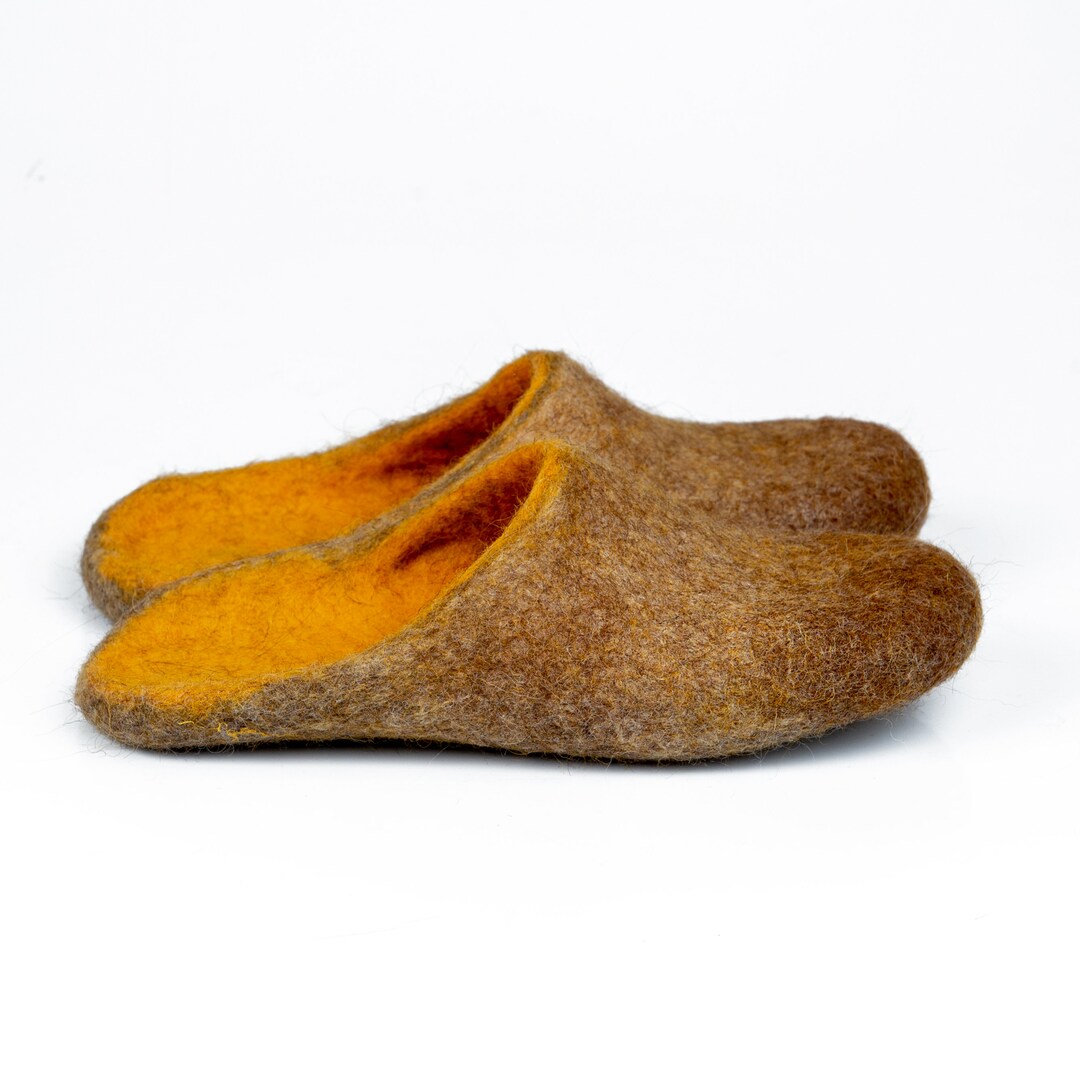 Felted Wool Slide Slippers for Him - Closed Toe Slippers Slides - Hand ...