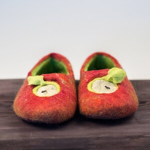 Kids Felted Wool Slippers Red Apple, Handmade Children Felted Slippers ...