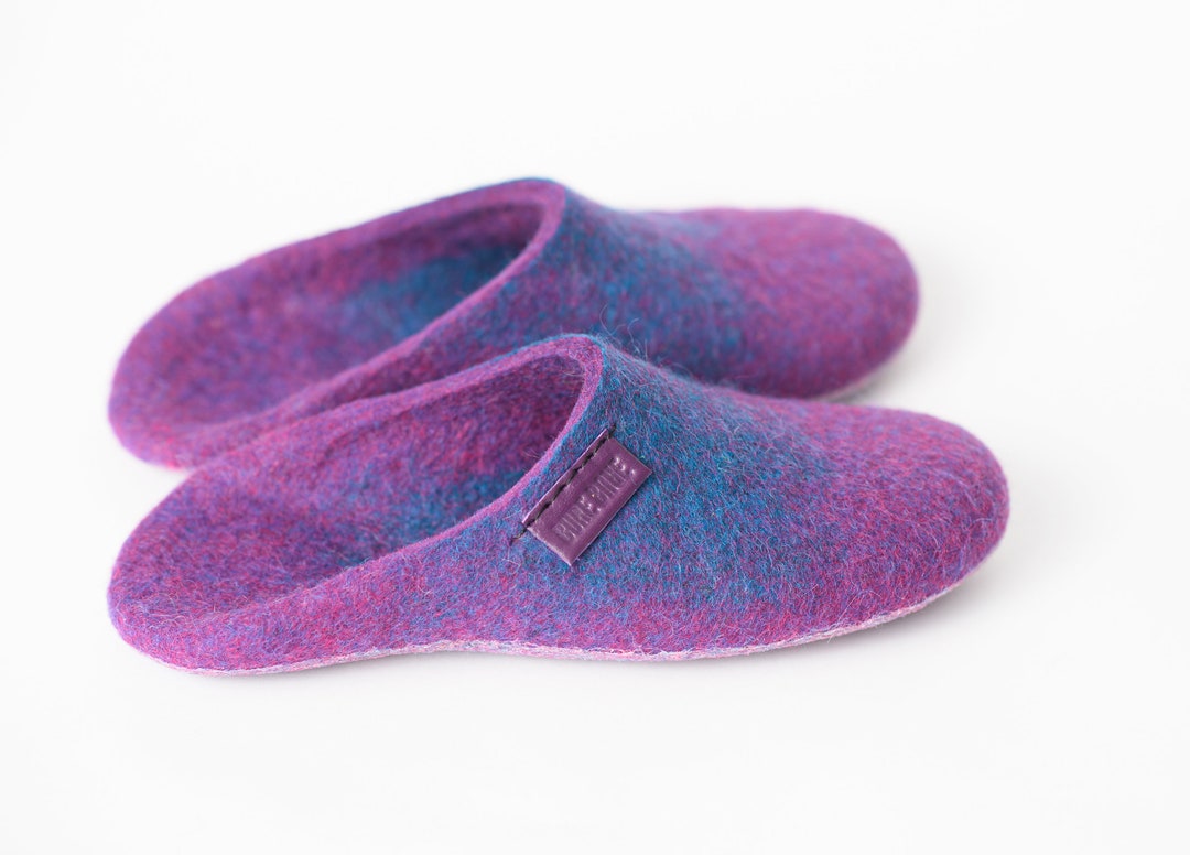 Handmade Felted Wool Slippers: Backless Boiled Wool Mules Non Slip ...
