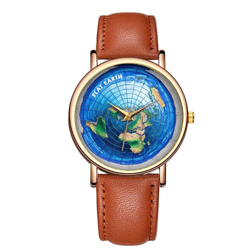 Flat Earth Blue Map Wristwatch Azimuthal Equidistant World Watch Black ...