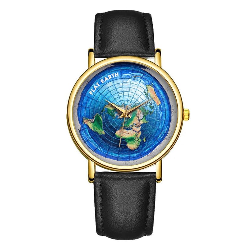 Flat Earth Blue Map Wristwatch Azimuthal Equidistant World Watch Black ...