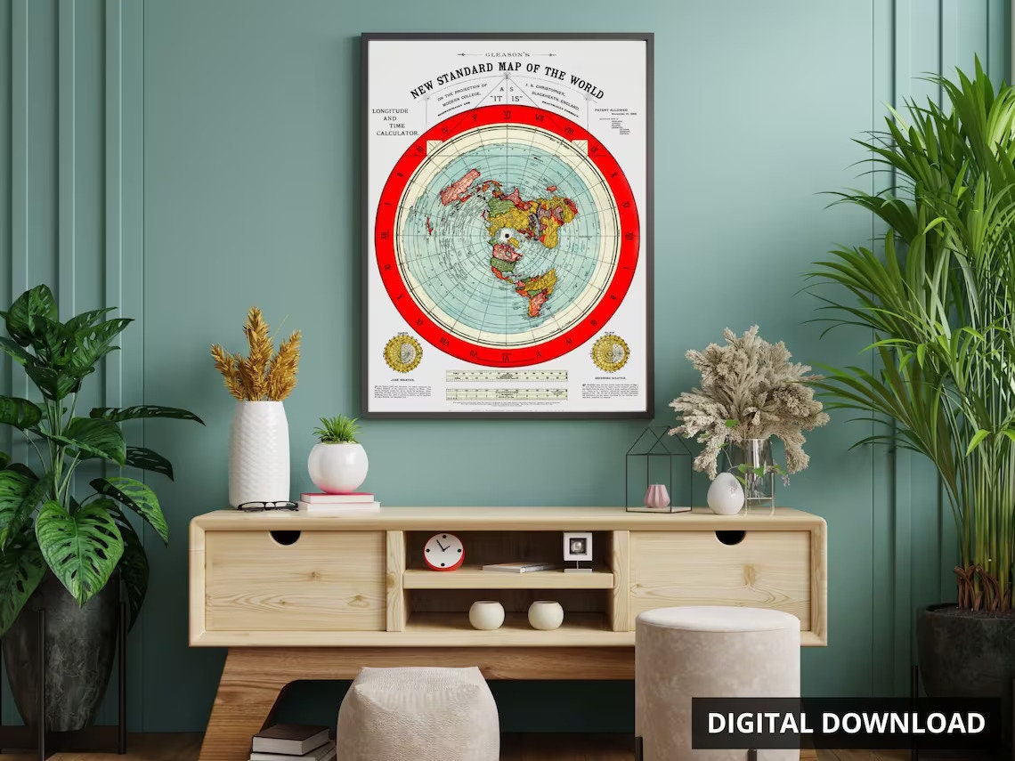 2-versions Flat Earth Map Alex Gleason 1892 New Standard Map of the ...
