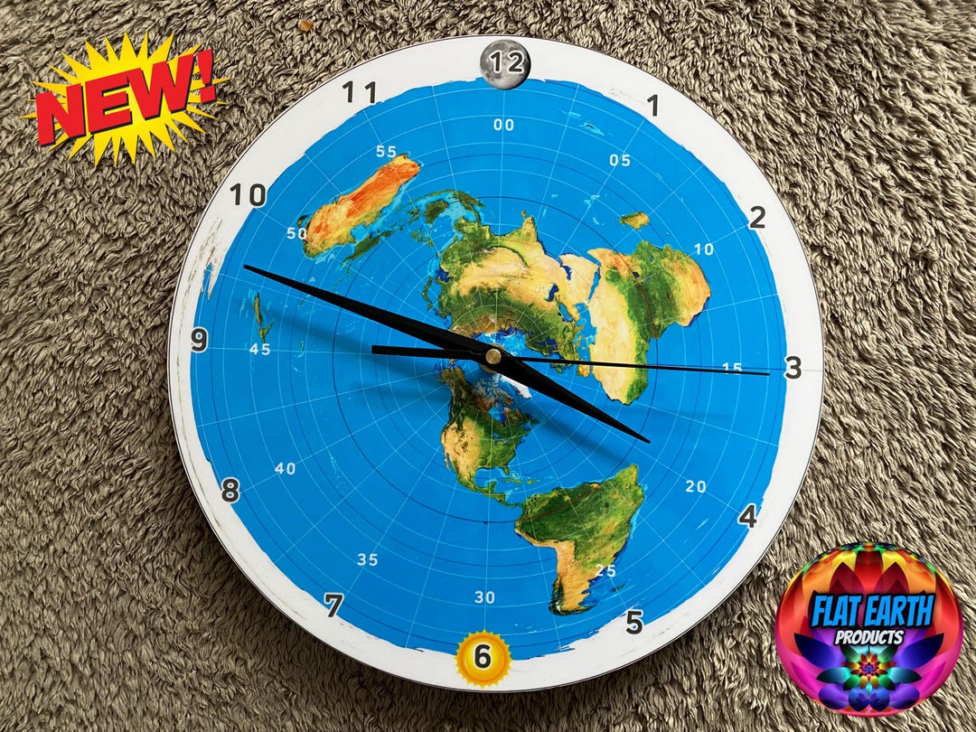 Flat Earth Wall Clock World Map Azimuthal Equidistant Biblical Merch ...