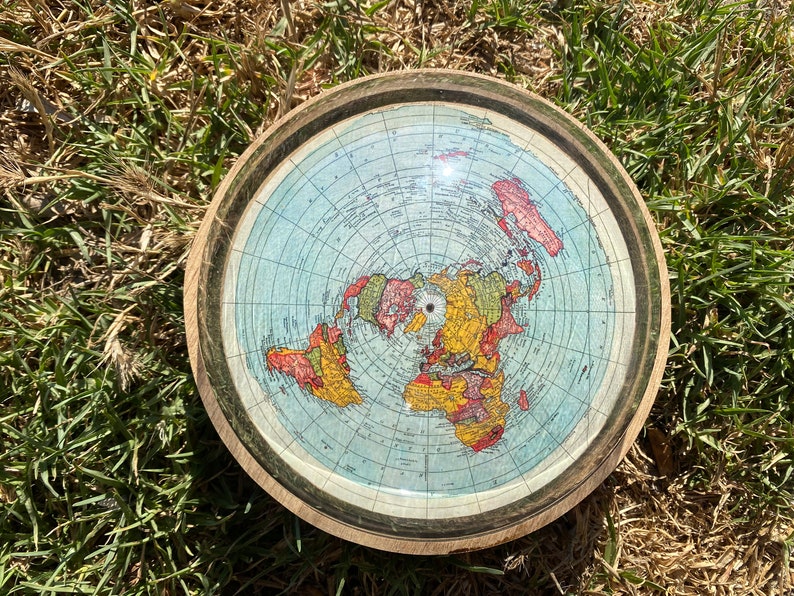 Flat Earth Dome Display Gleason's Model World Map 1892 Wood Base Relam ...