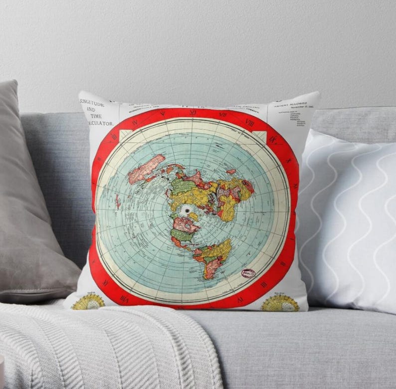 Gleason Cushion Cover New Standard Map of the World 1892 Flat Earth 18 ...